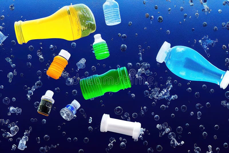 3D Rendering Problem Plastic Bottles and Microplastics Floating in the ...