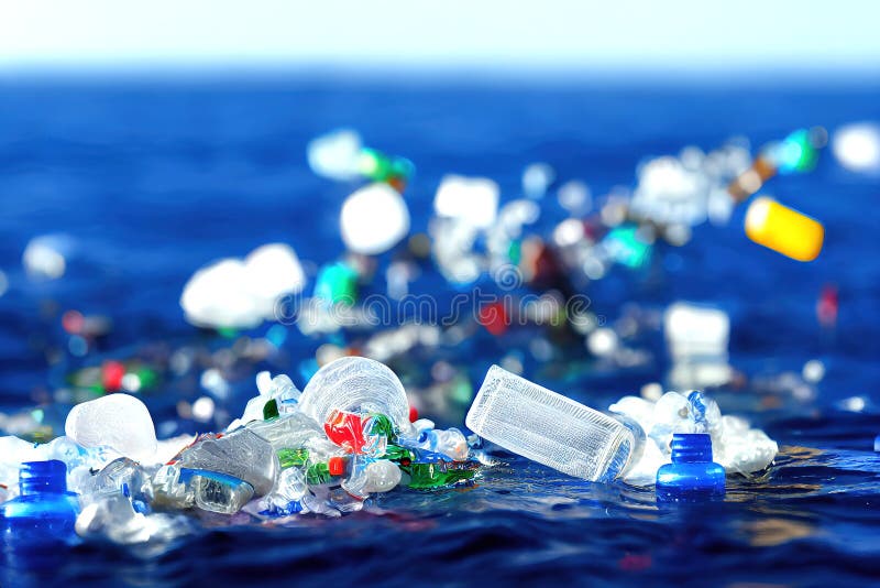 3D Rendering Problem Plastic Bottles and Microplastics Floating in the ...