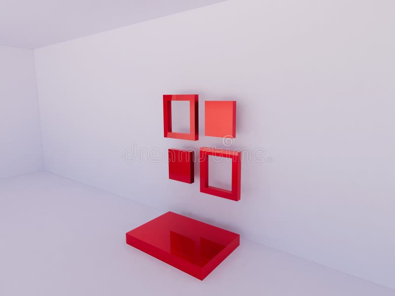 3d Rendering for a Product Stand or Studio with Red Boxes and Red Photo ...