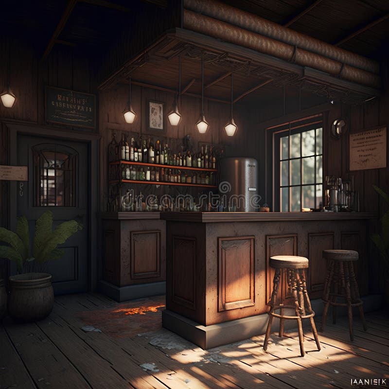 3D Rendering of a Pub Interior with a Bar Counter and Chairs Stock ...