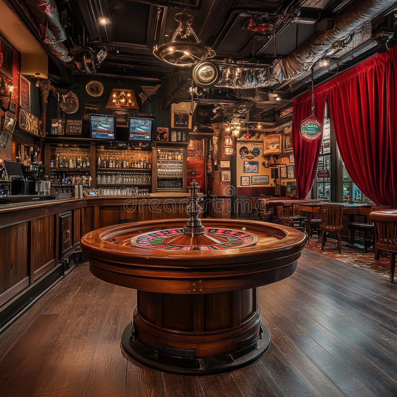 3D Rendering of a Pub with a Roulette Table and a Menu Stock ...