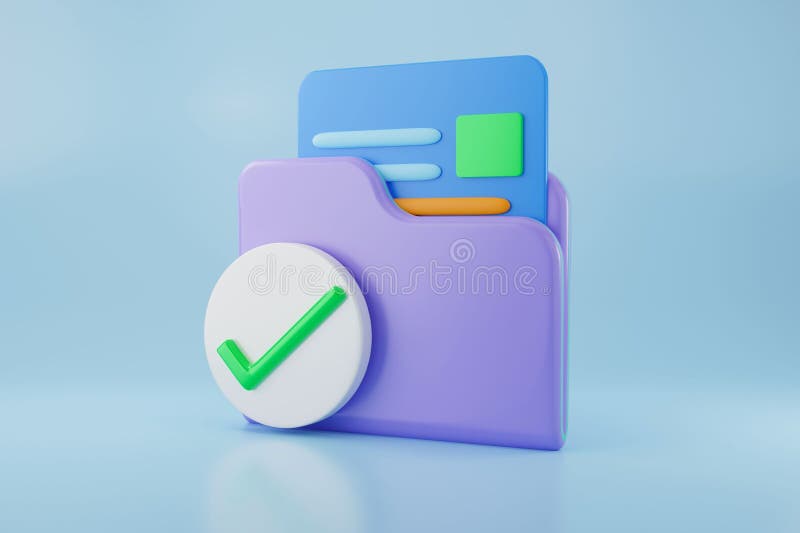 3D Rendering of a Purple Folder with a Check Mark Stock Illustration ...