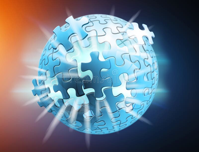 3D rendering puzzle sphere stock illustration. Illustration of light ...