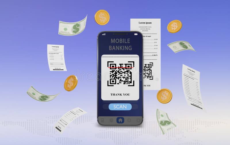 3D Rendering of Qr Code Scanning and Mobile Phone Online Payment. Stock ...