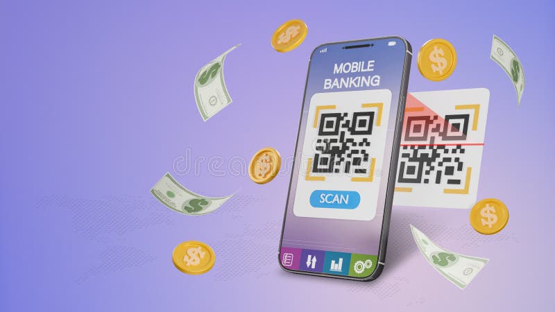 3D Rendering of Qr Code Scanning and Mobile Phone Online Payment ...
