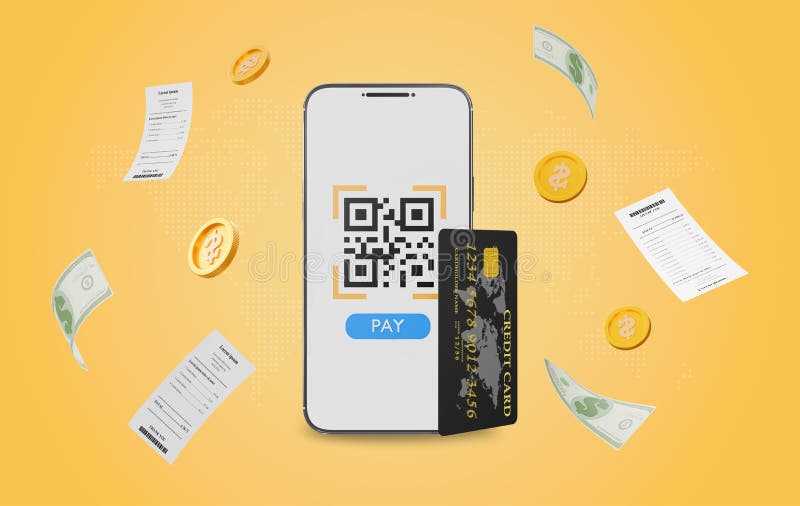 3d Rendering of Qr Code Scanning and Online Mobile Payment with Credit ...
