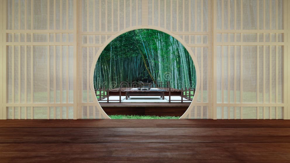 3D Rendering of Quaint Private Chinese Library with Bamboo Slip Stock ...