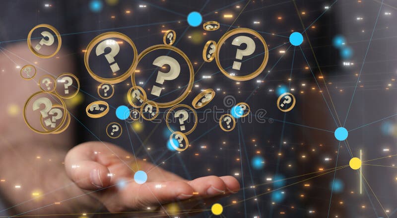 3D Rendering of Question Mark Icons Floating Over a Hand-solving Problem Concept Stock Photo ...