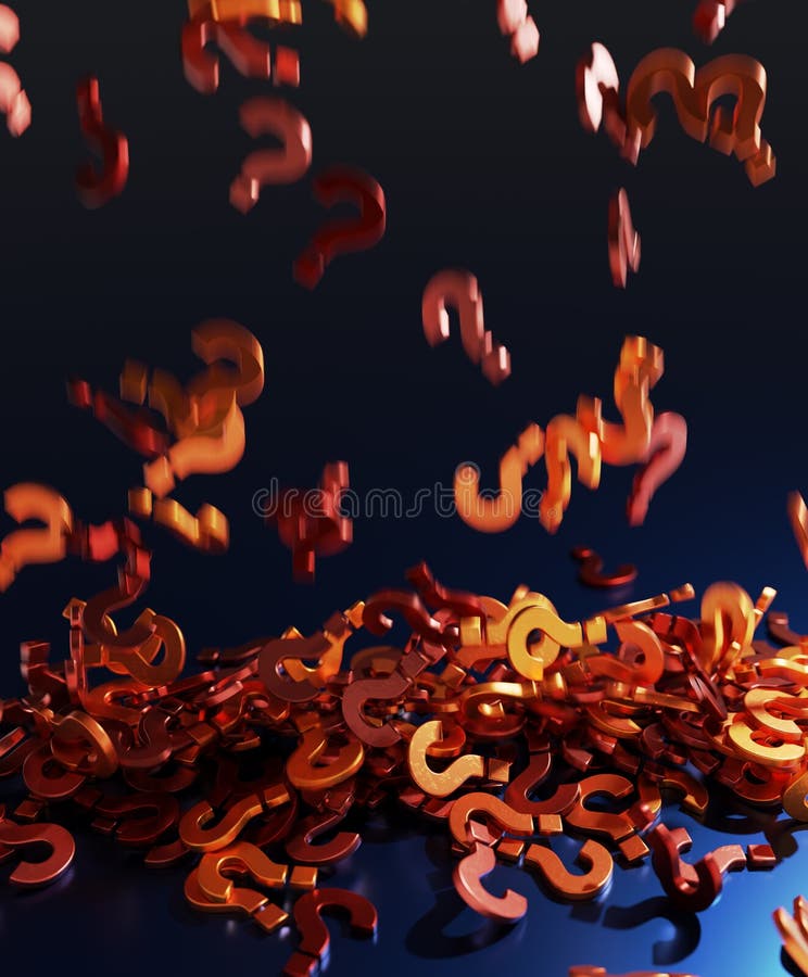 3D Rendering of Question Marks Falling Down and Piling Stock ...