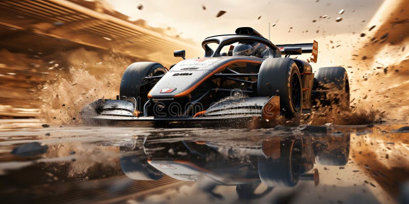 3D Rendering of a Racing Car in Motion with Splashes of Water. Ia ...