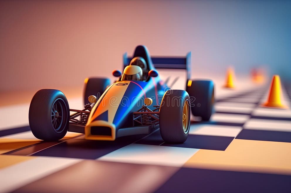 3D Rendering of a Racing Car on a Race Track with Cones Stock ...