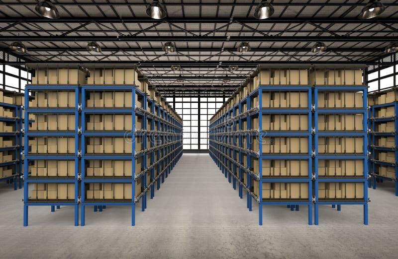Racks full of carton boxes stock illustration. Illustration of ...