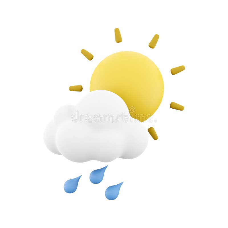 3d Rendering Rain with Cloud and Sun Icon. 3d Render Weather Sun with ...