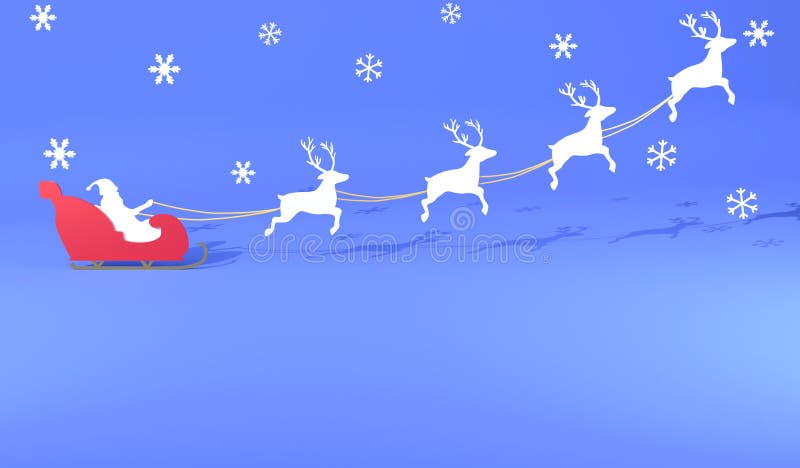 3D Rendering Rain Deer and Santa Riding on Sleigh, 3d Illustration ...