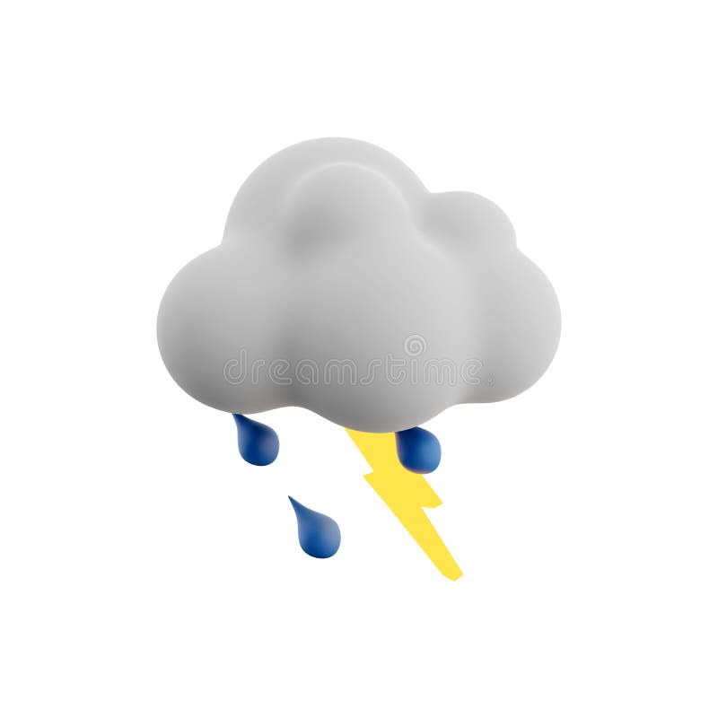 3d Rendering Rain with Thunder and Cloud Icon. 3d Render Thunderstorm ...