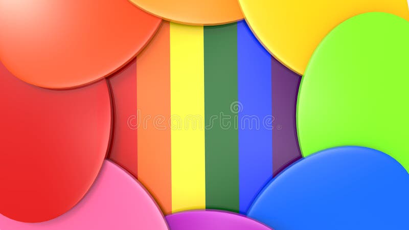 3d Rendering. Rainbow Color Oval Plates on LGBT Flag Space Wall ...