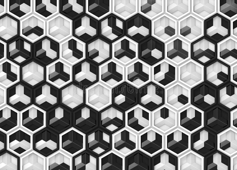 3d Rendering. Random Black and White Color Modern Hexagonal Shape ...