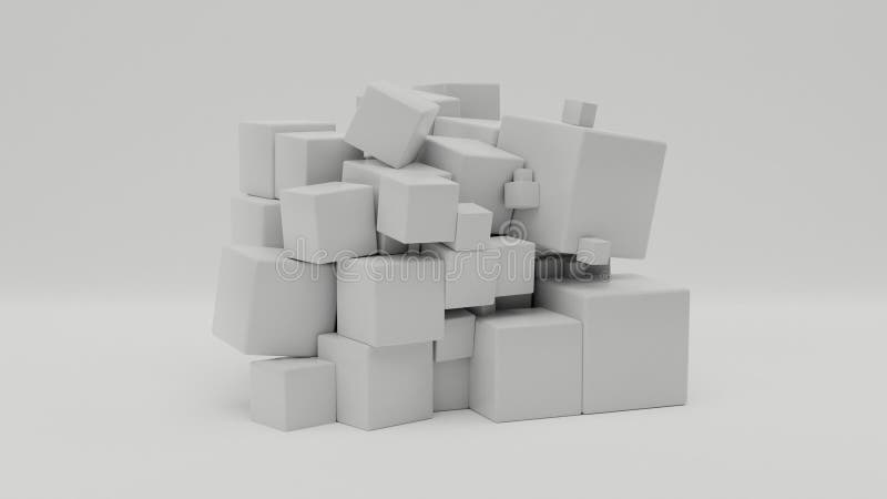 3d Rendering of a Random Pile of White Cubes of Different Sizes on a ...