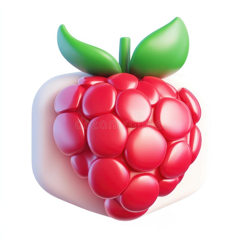 Delightful 3D Render of a Single Raspberry with Green Leaves Stock ...