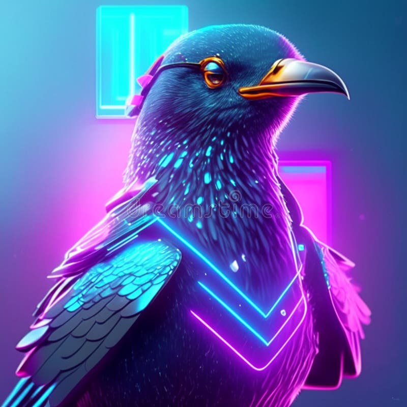 3d Rendering of a Raven in a Neon Style on a Blue Background Generative ...