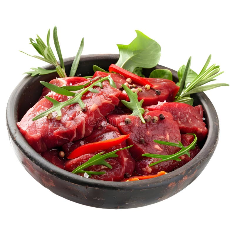 3D Rendering of a Raw Meat Pieces in a Bowl on Transparent Background ...