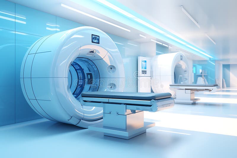 3d Rendering X-ray MRI Machine in Blue Room with Medical Equipment ...
