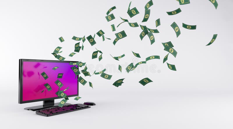 Realistic Banknotes Flying with PC Computer Stock Illustration ...