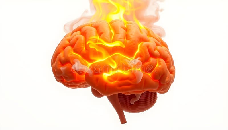 Smoking and Burning Realistic Brain on Fire Symbolizing Stress, Anger ...