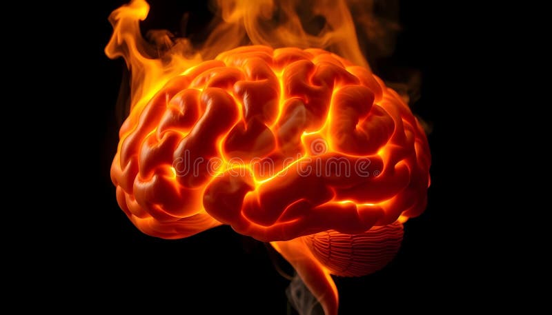 Smoking and Burning Realistic Brain on Fire Symbolizing Stress, Anger ...
