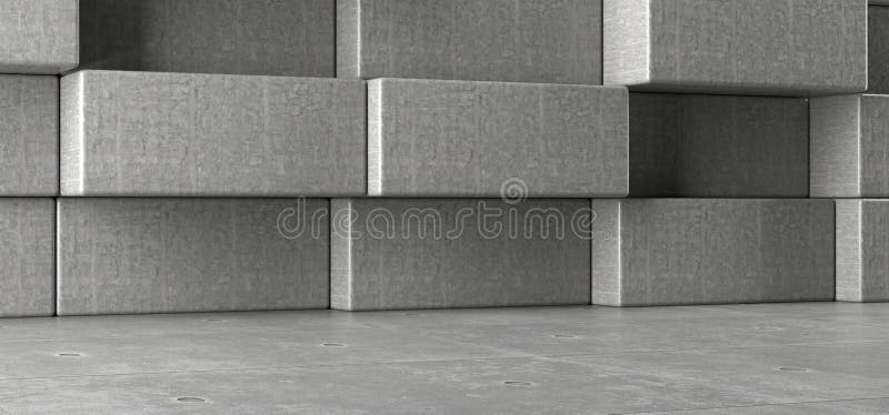 Realistic Concrete Room with Decotarive Rectangle Blocks on the Wall ...