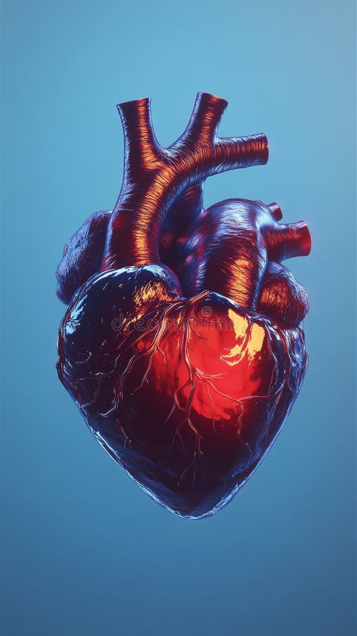 3D Rendering of a Realistic Human Heart with Glowing Textures Stock ...