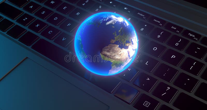 Realistic Planet Earth Globe Over Computer Keyboard Stock Illustration ...
