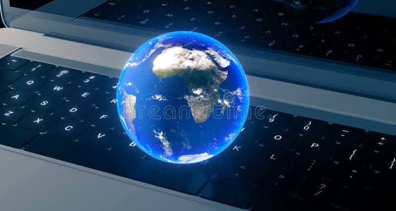 Realistic Planet Earth Globe Over Computer Keyboard Stock Illustration ...
