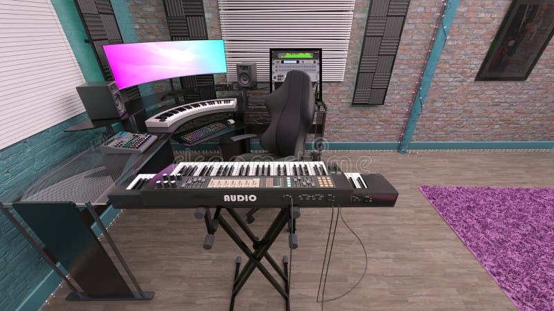 Recording Studio with Keyboard, Monitor, Speakers, and Other Equipment ...
