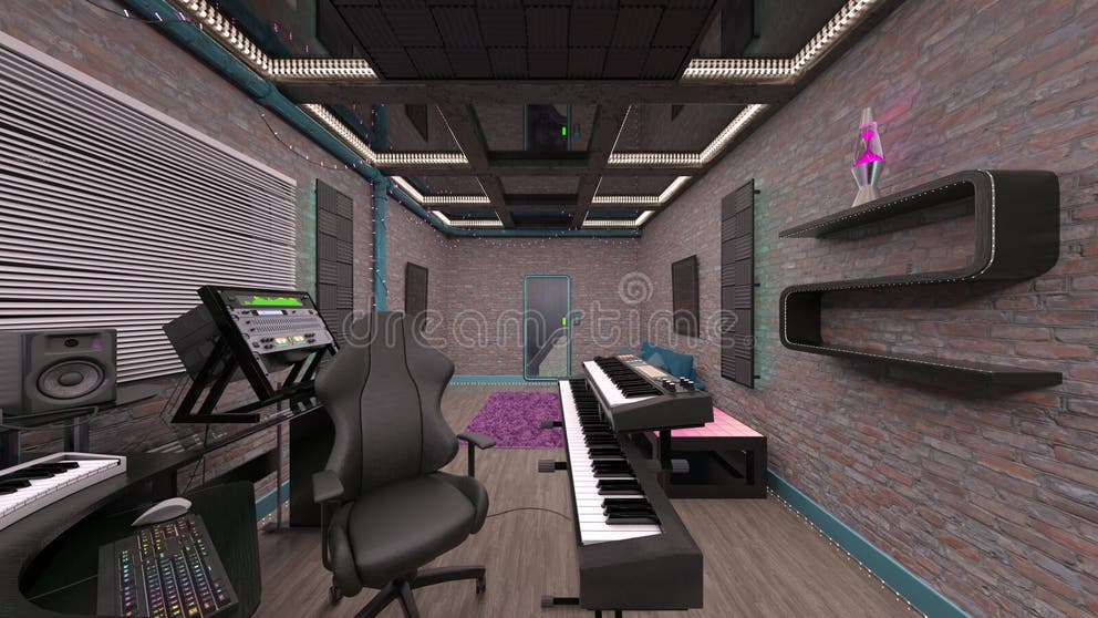 3D Rendering of the Recording Studio Stock Illustration - Illustration ...