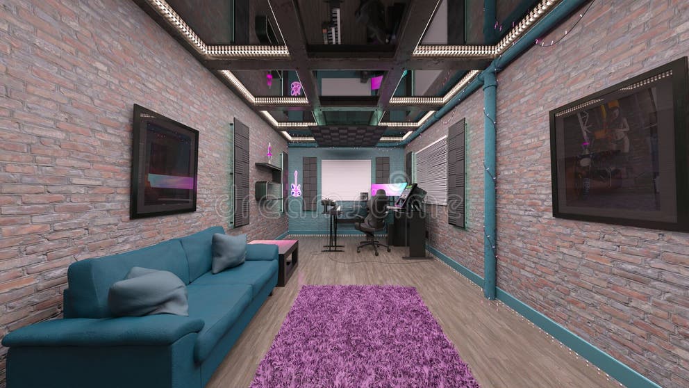 3D Rendering of the Recording Studio Stock Illustration - Illustration ...
