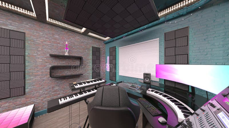 3D Rendering of the Recording Studio Stock Illustration - Illustration ...