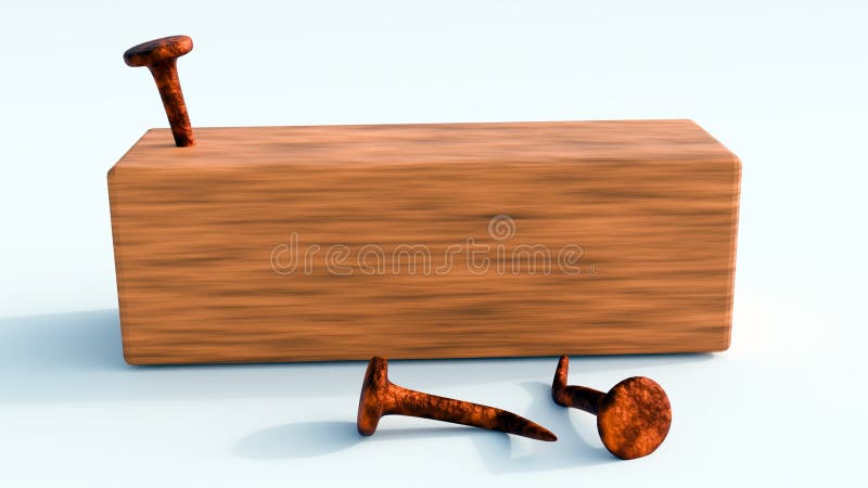 Rusty Nails. Old Iron Nail Hammered into Wood Wall, Damaged Bending ...