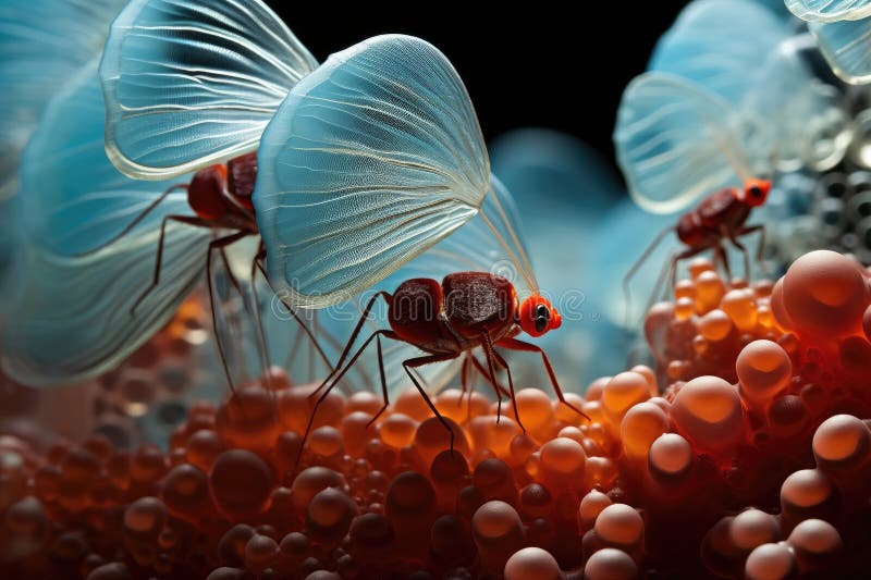 3d Rendering of Red Ant and Red Bubbles in Abstract Space Background ...