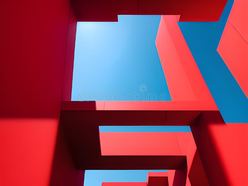 3d Rendering of a Red Architecture and Blue Abstract Background, Ai ...