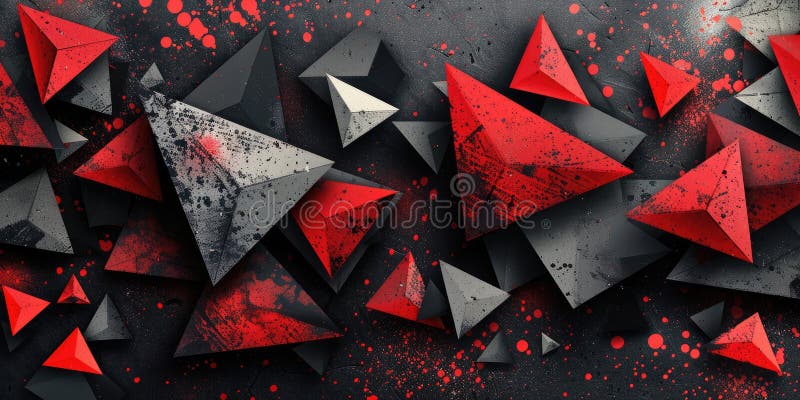 A 3D Rendering of Red and Black Triangles with a Grunge Texture. AIG51A ...