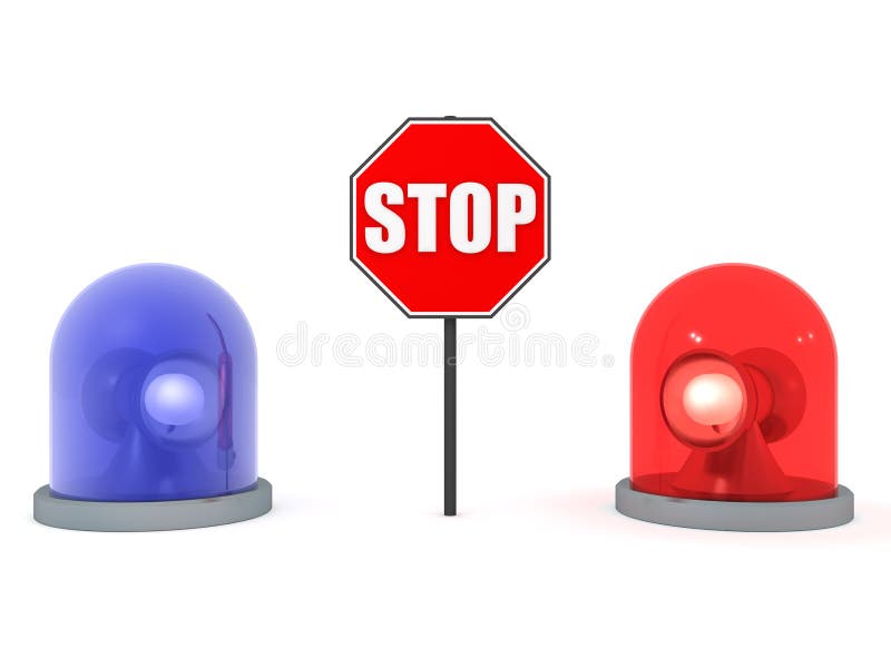 3D Rendering of Red and Blue Emergency Lights and Stop Sign Stock ...