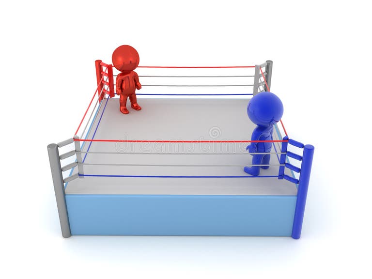 3D Rendering of Red and Blue Fighters in a Ring Stock Illustration ...