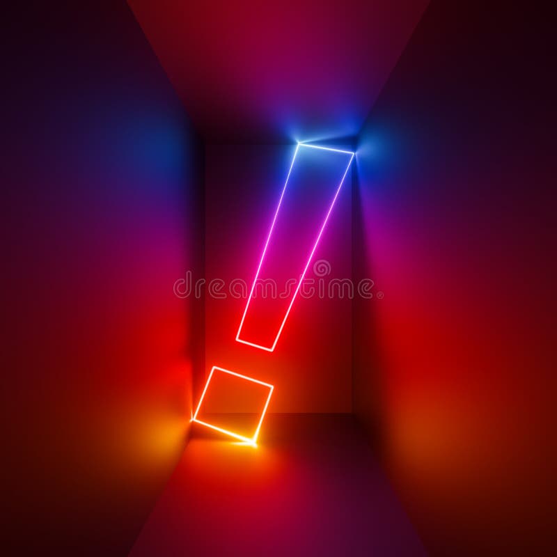 3d Rendering, Red Blue Neon Exclamation Mark, Digital Symbol Inside ...