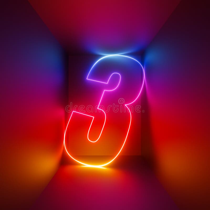 3d Rendering, Red Blue Neon Number Three, Digital Symbol Inside Square ...