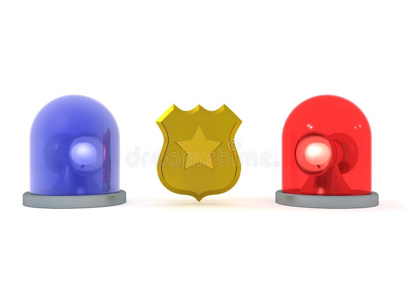 3D Rendering of Red and Blue Police Lights and Police Badge in the ...