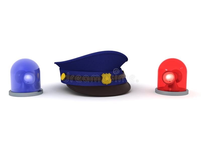 3D Rendering of Red and Blue Police Lights and Police Hat in Middle ...