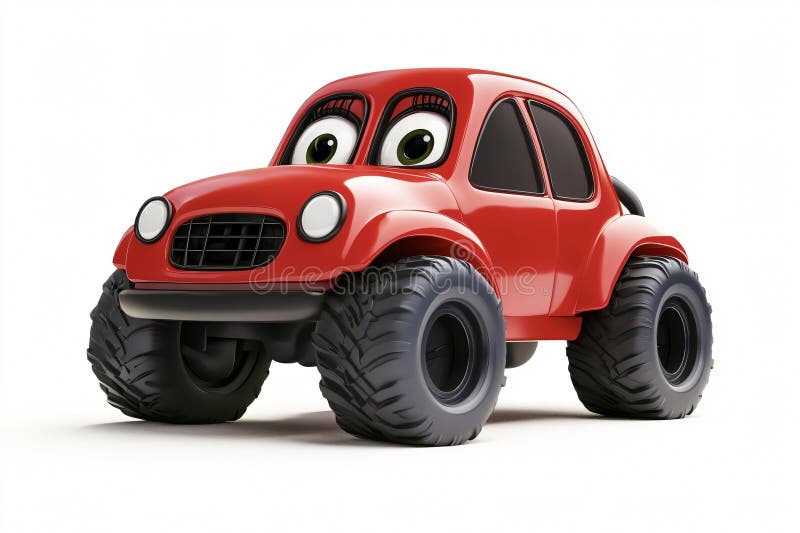 Red Cartoon Car with Big Wheels Smiling on White Background Stock ...