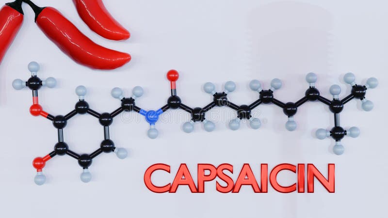 A 3D Rendering of Red Chilis and Molecular Structure of Capsaicin Stock ...