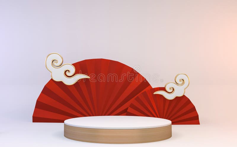 3D Rendering .Red Chinese Podium Minimal Geometric Stock Illustration ...